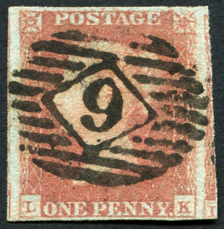 1d Red-Brown plate 75 LK, Union Jack re-entry VF/U London 6 numeral ...