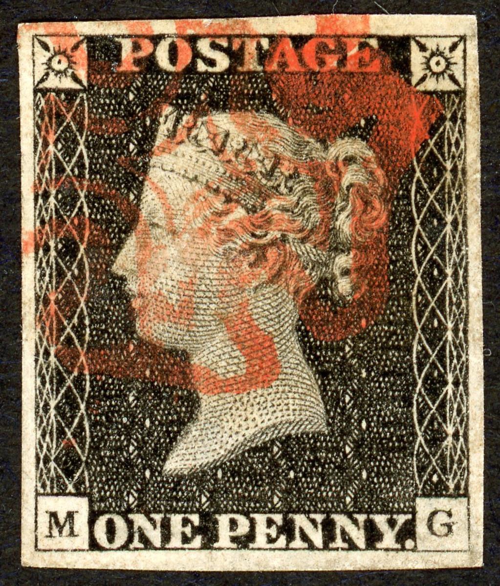 SG2 1840 1d black, plate 5, PF, bleute paper,4 good margins, VFU