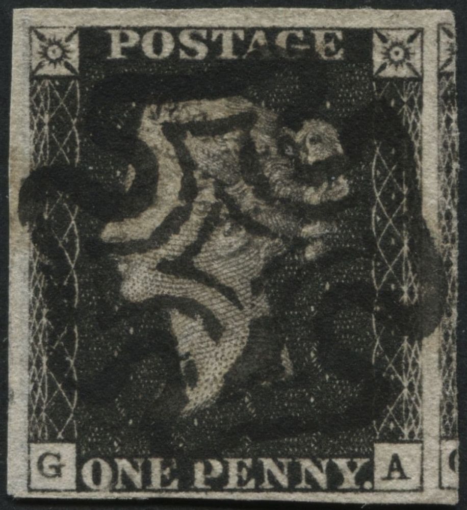 1840 1d Black Pl8 GA 4 good to very large margins