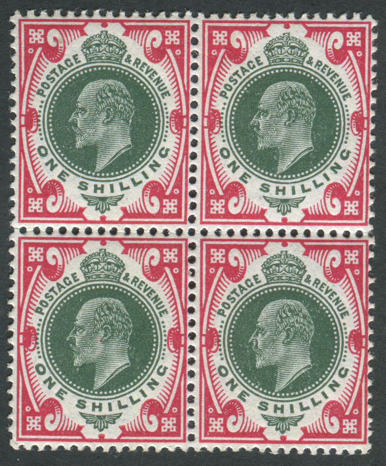 SG314 1911-13 1s Green and Carmine, SpecM47(5), Block of 4, Very ...