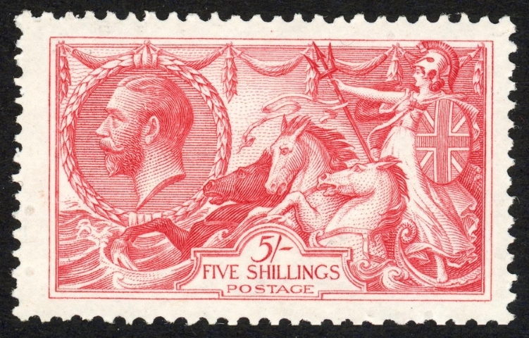 SG416 1918 5s rose-red, Bradbury Seahorse, very lightly mounted mint