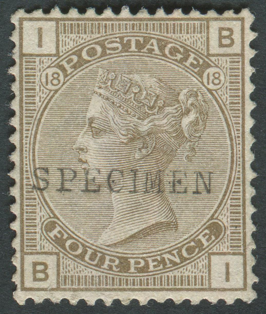 SG160 1880-83 4d Grey Brown Plate 18 BI, SPECIMEN type 9, V/F Without Gum