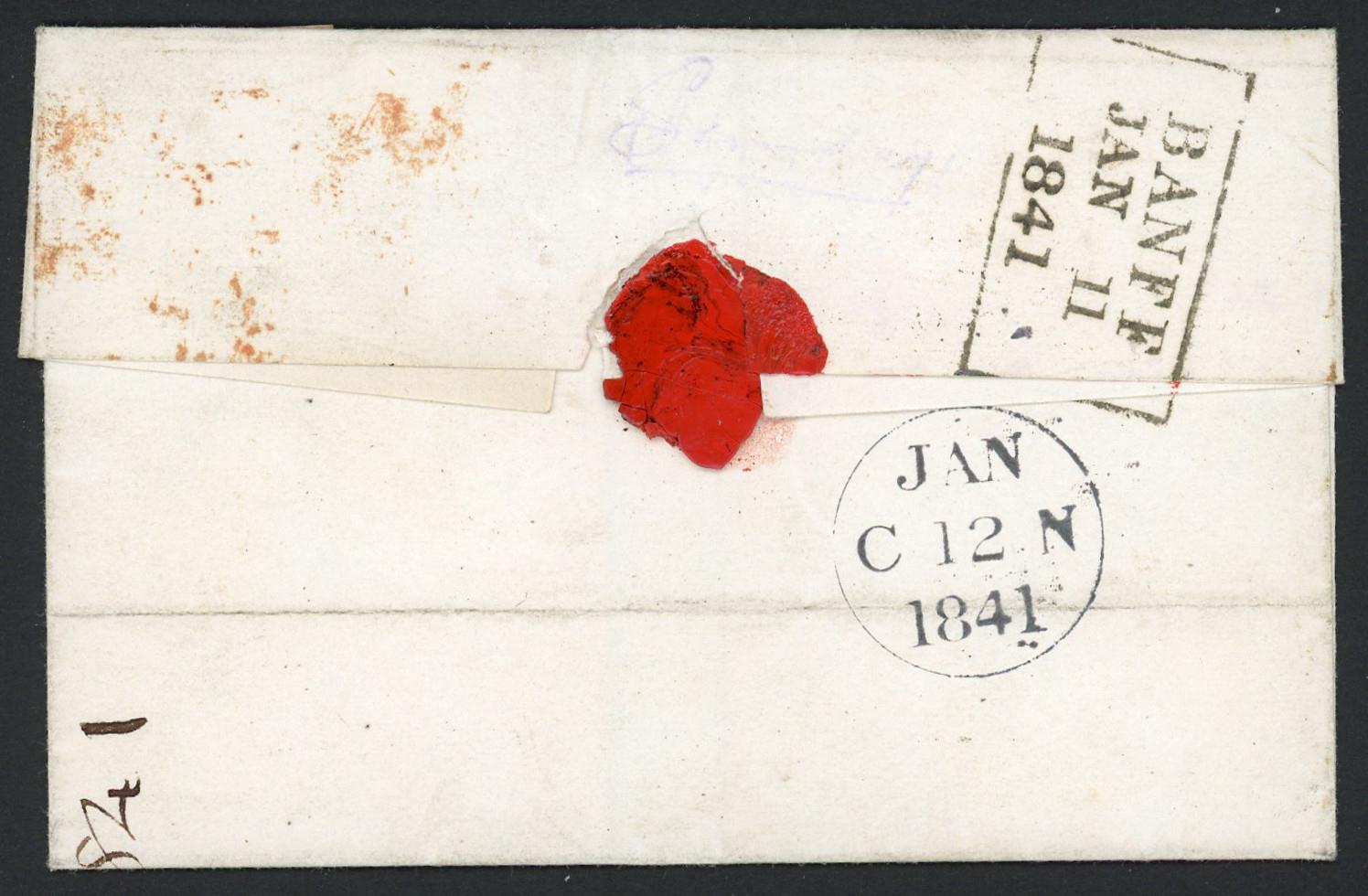 SG2 1840 1d black, MF, plate 6, used Banff to Edinburgh, filing crease