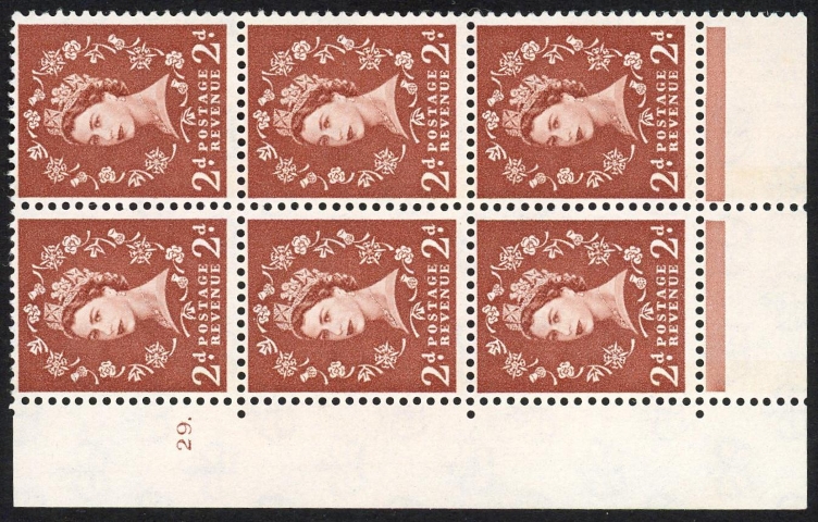 SG577Ea 1958-65 4½d WILDING block of 6 with BROKEN JUBILEE LINE, U/M