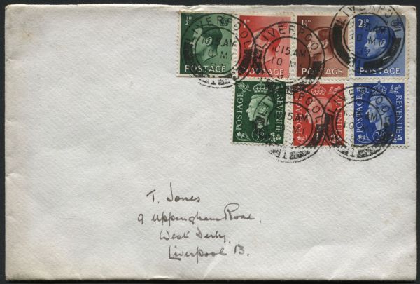 Envelope franked 1936 Edward VII ½d, 1d, 1½d, 2½d and KGVI ½d, 1d, 2½d ...