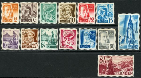 Germany / French Zone / Baden 1948 SG.FB14-FB27 all U/M except 30pf and ...