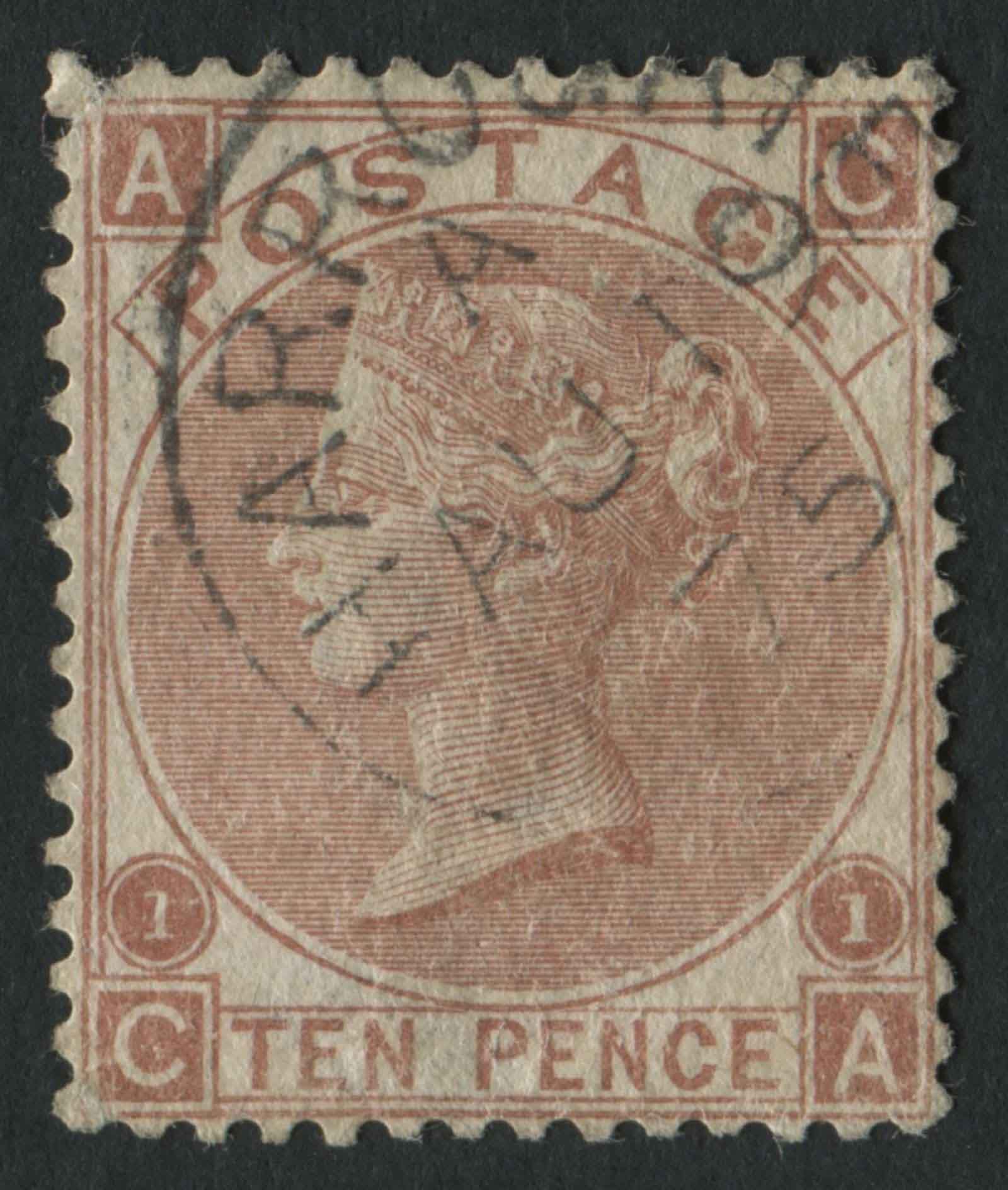 SG113 1867-80 10d pale Red-Brown QC, VF/U with central cds