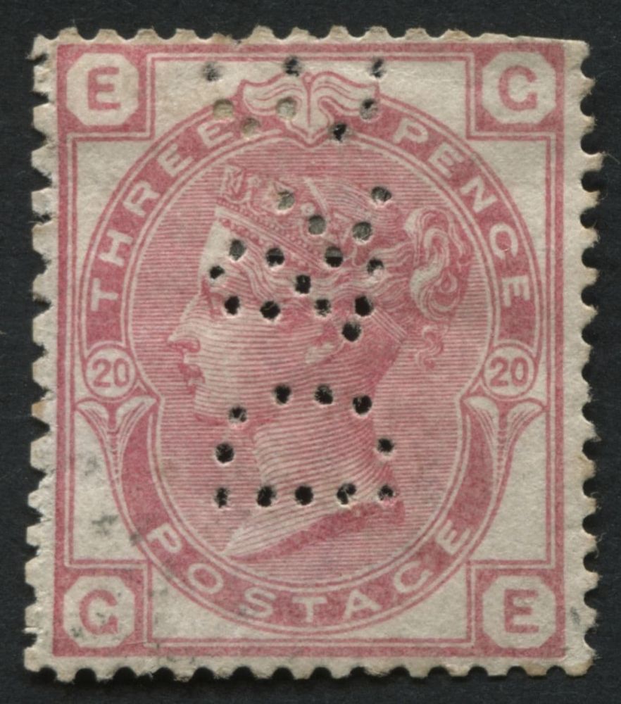 SG143 3d Rose plate 20 perfin mint