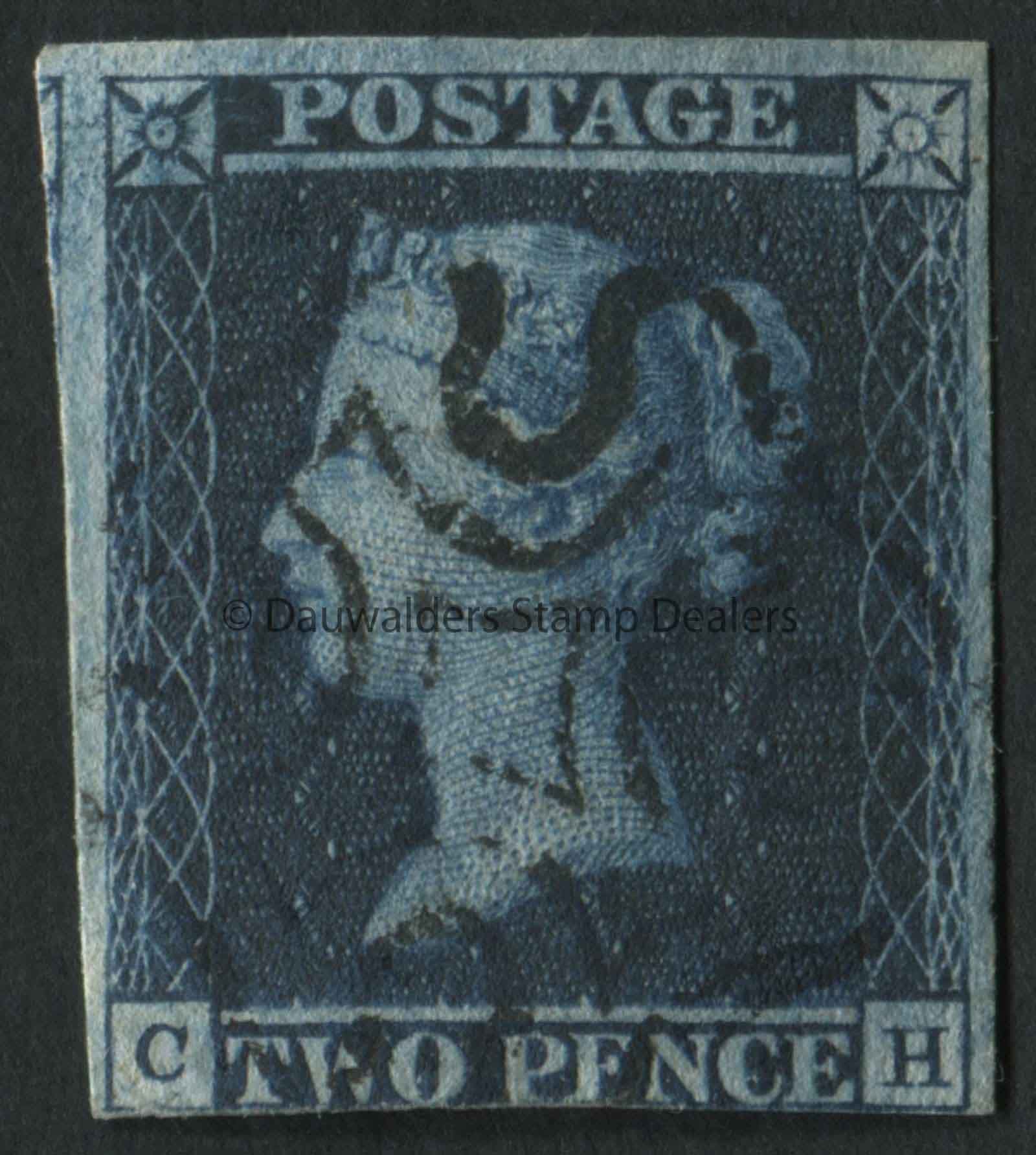 1841 2d Blue Imperf - wmk small crown white lines added