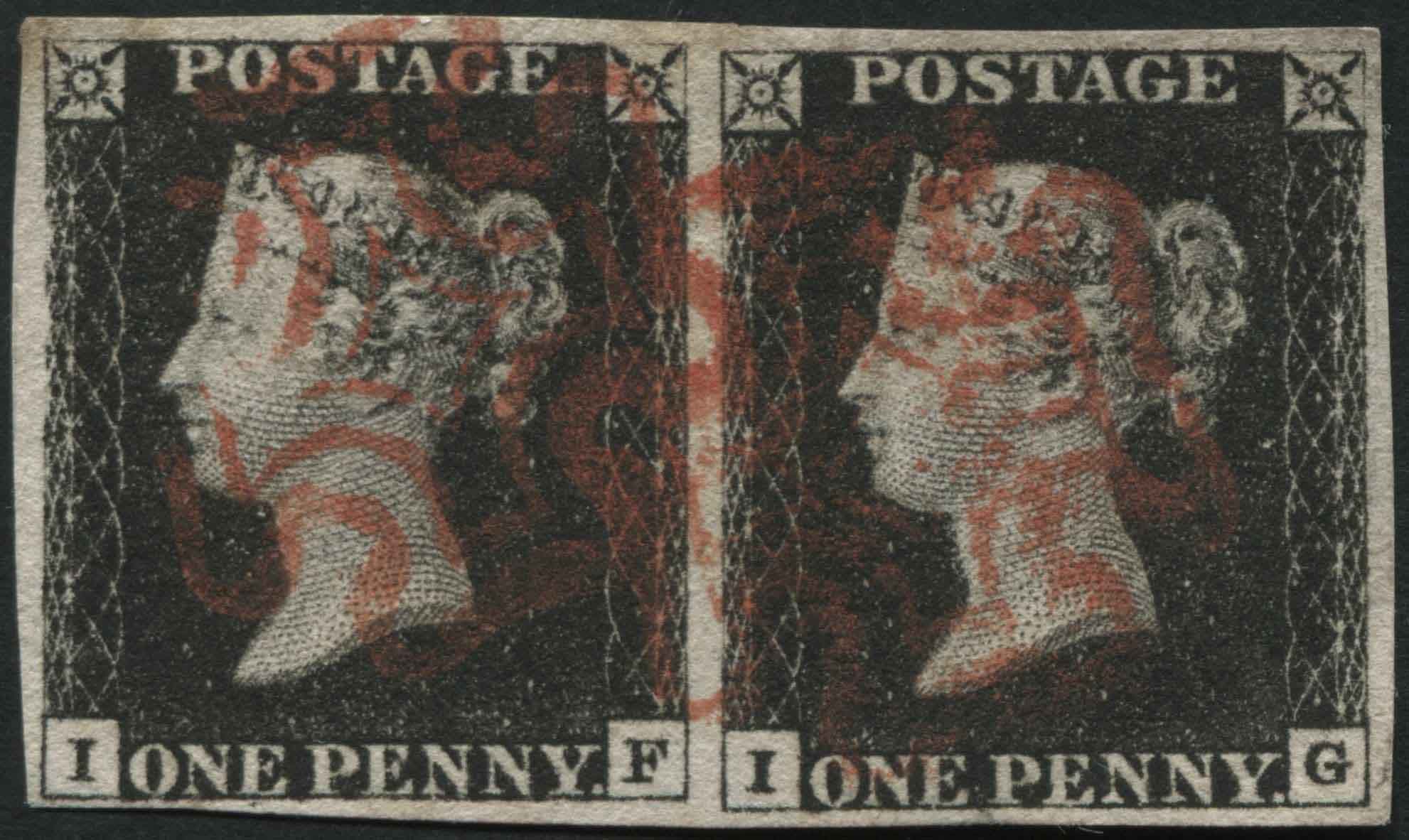 SG2 1d Black IF-IG horizontal pair Pl4 with 4 margins on each and Red MX