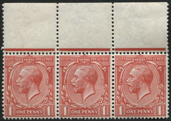 SG357a 1912 1d Scarlet variety (Q for O) in positional top marginal ...