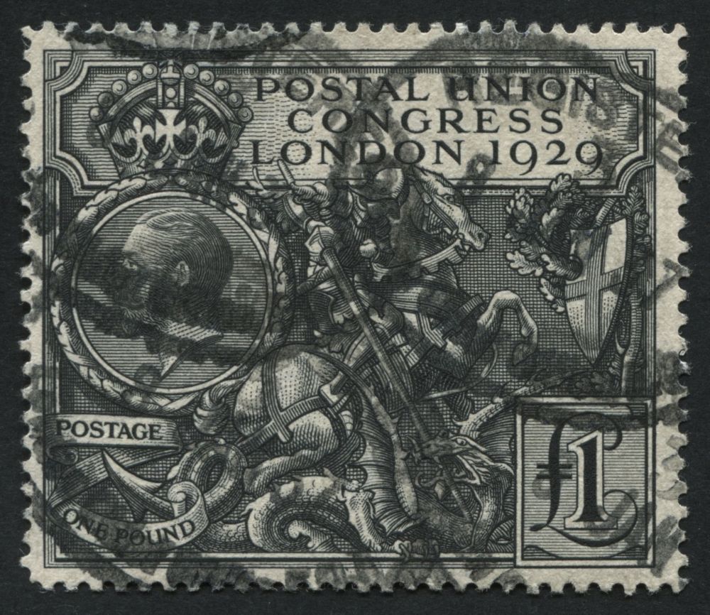 SG438 1929 PUC £1 Black, lightly touched F/U with profile clear
