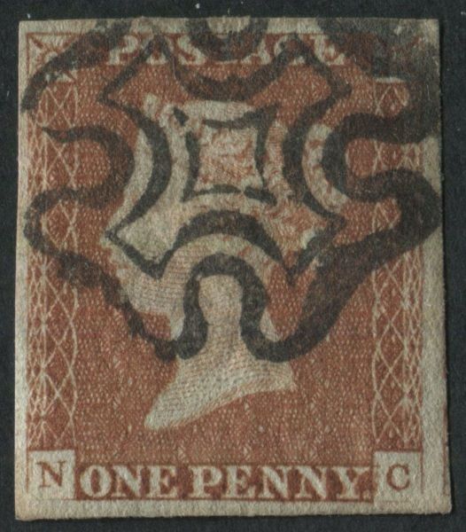 1d Red-Brown plate 75 LK, Union Jack re-entry VF/U London 6 numeral ...