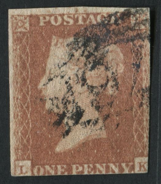 SG8 1d Red brown plate 75, the very rare Union Jack re-entry letters LK ...