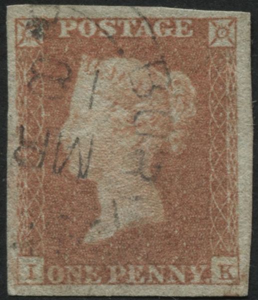SG9 1d pale Red Brown IK 4 large margins Pl121 circular town date stamp ...